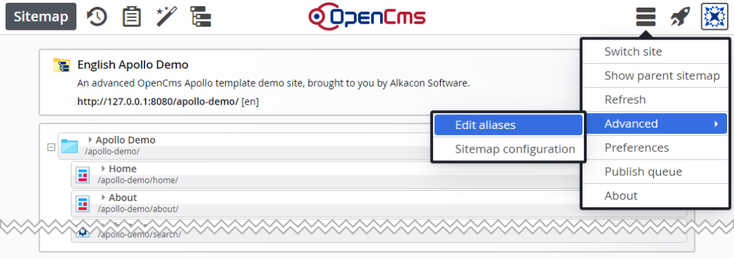 Edit aliases dialog