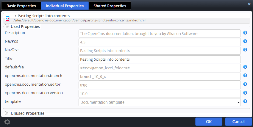 Properties dialog