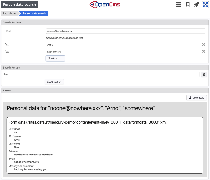 Person data search app